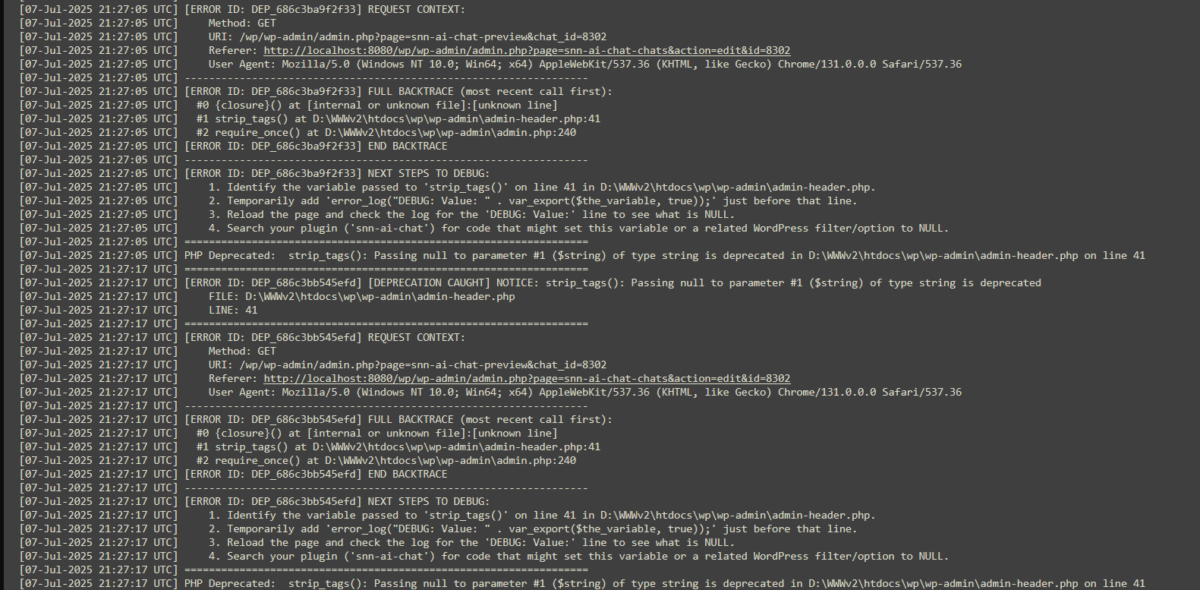 Finding Tracing Deprecated: strpos or Deprecated: str_replace or Deprecated: str_replace….etc ...